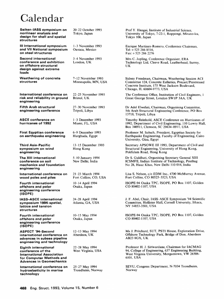 Calendar 1993 | Download Free PDF | Academia | Structural Engineering