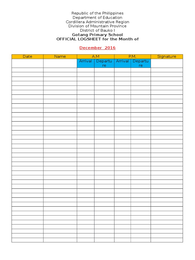 Gotang School December 2016 Logsheet | PDF
