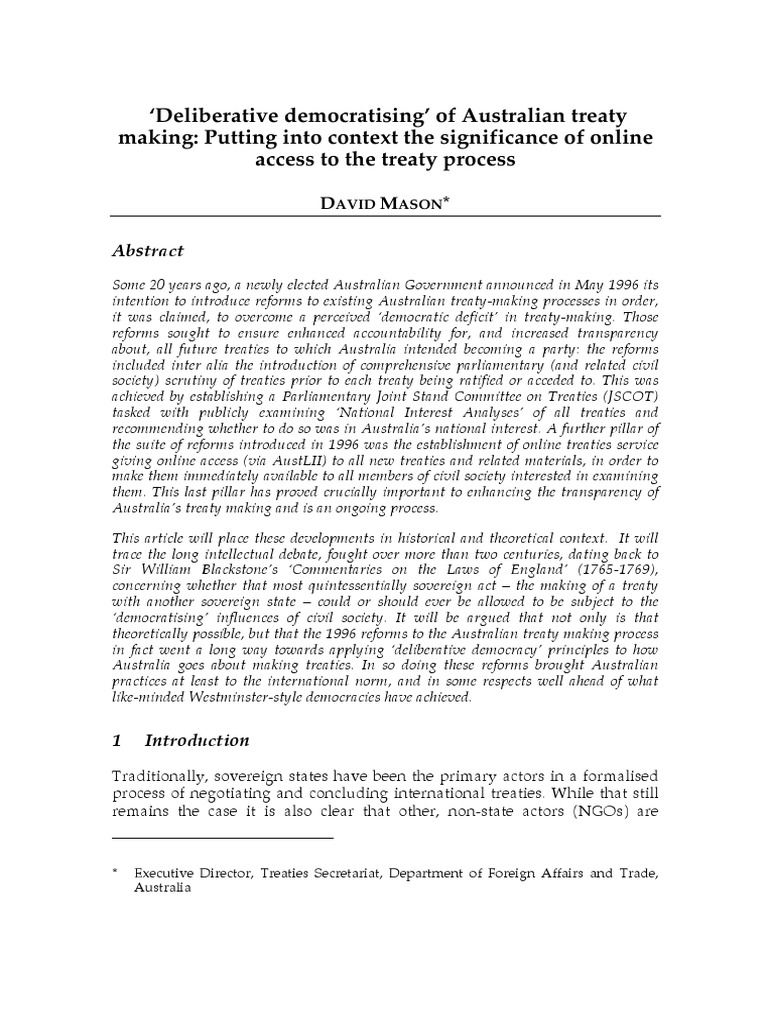 Deliberative Democratising' of Australian Treaty Making: Putting Into ...