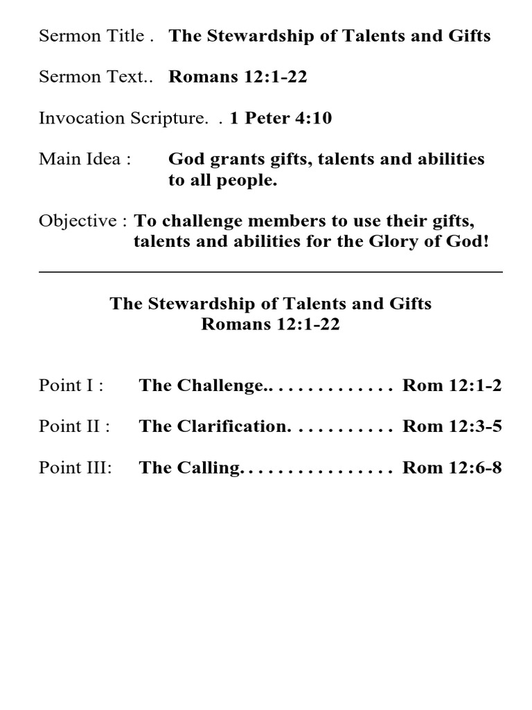 20150314M12 The Stewardship of Talents and Gifts - Roms 12 1-22 PDF ...