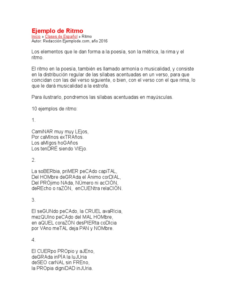 Ejemplo de Ritmo | PDF | Ritmo | Rima