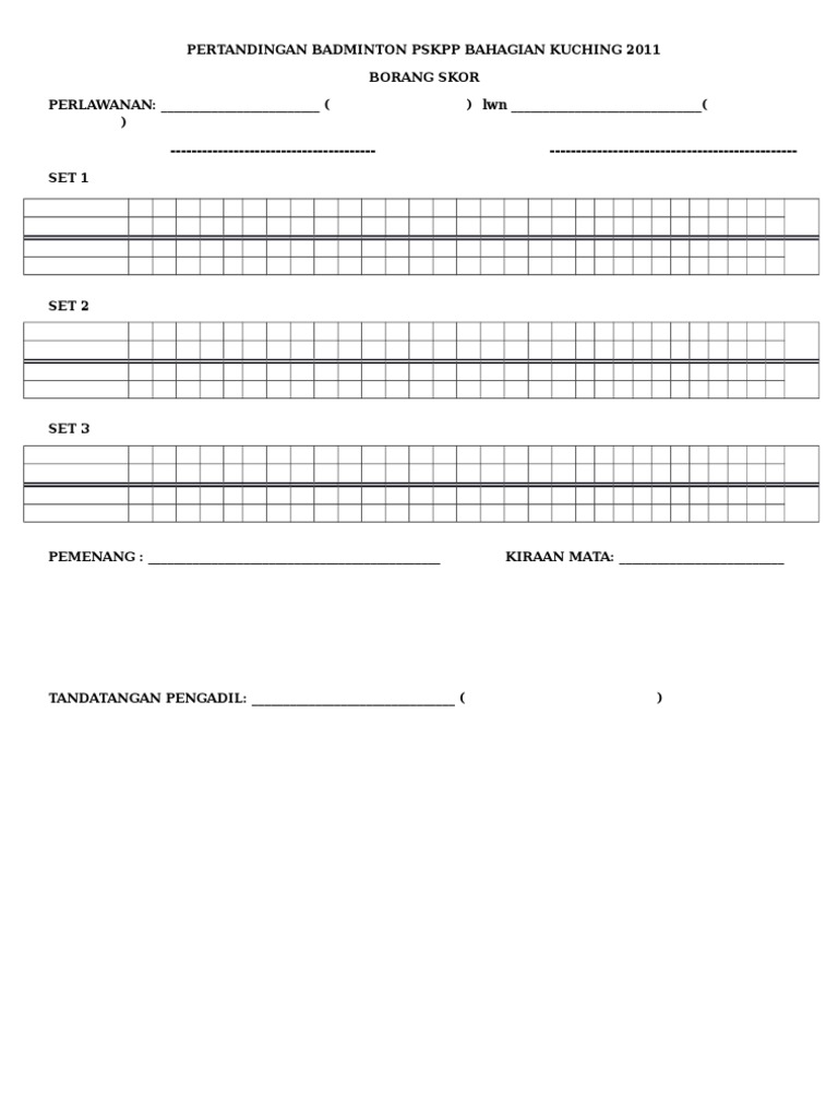 Borang Skor Badminton 2 | PDF