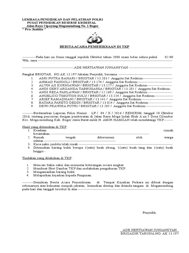 Contoh BAP DI TKP | PDF | Griya & Taman