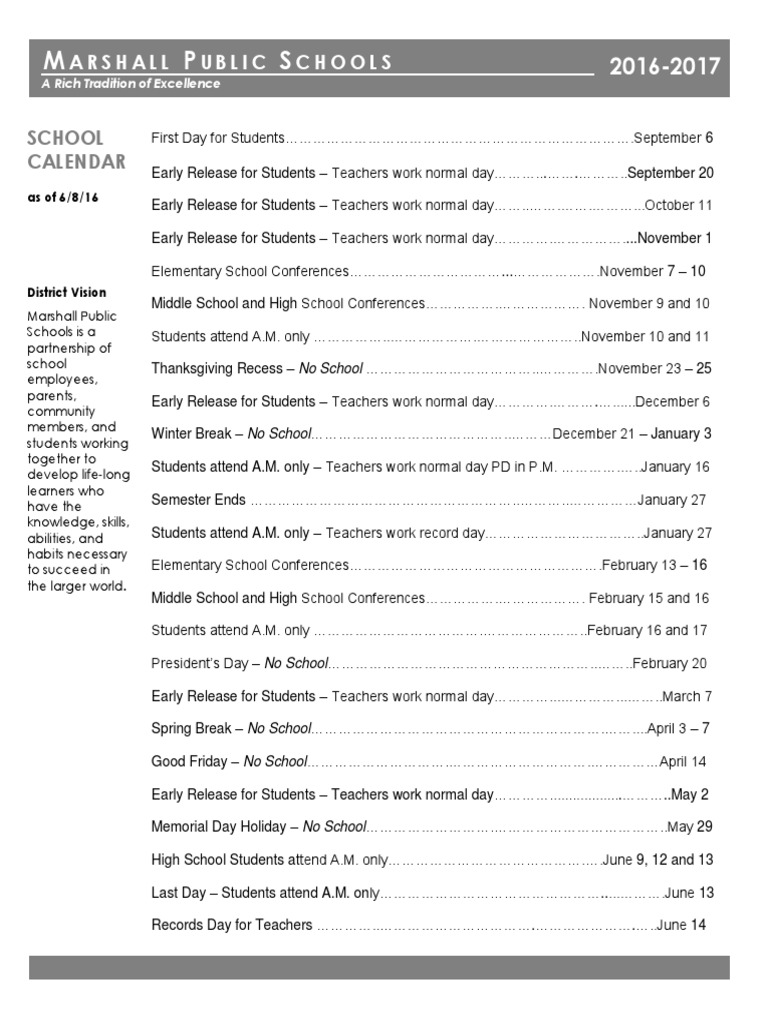 School Calendar 2016-2017 | PDF