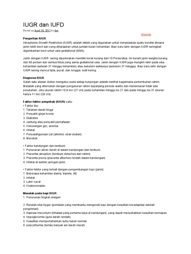 IUGR Dan IUFD Pengertian | PDF