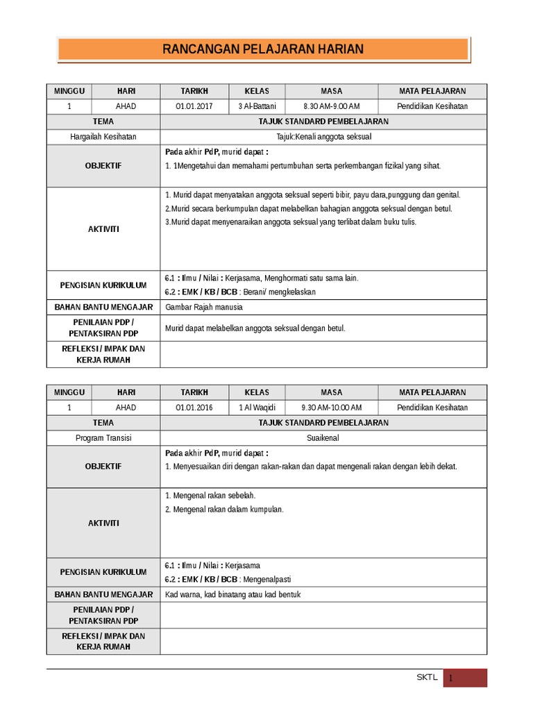RPH Minggu 1 | PDF