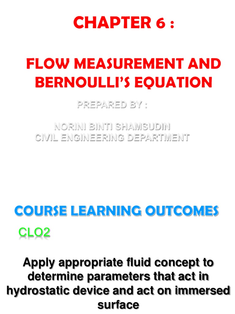 Chapter 6 Flow Measurement and Bernoulli Equation | PDF | Flow ...