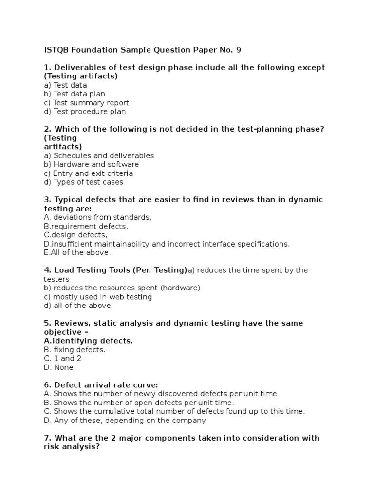 ISTQB Foundation Sample Question Paper No | PDF | Software Testing ...