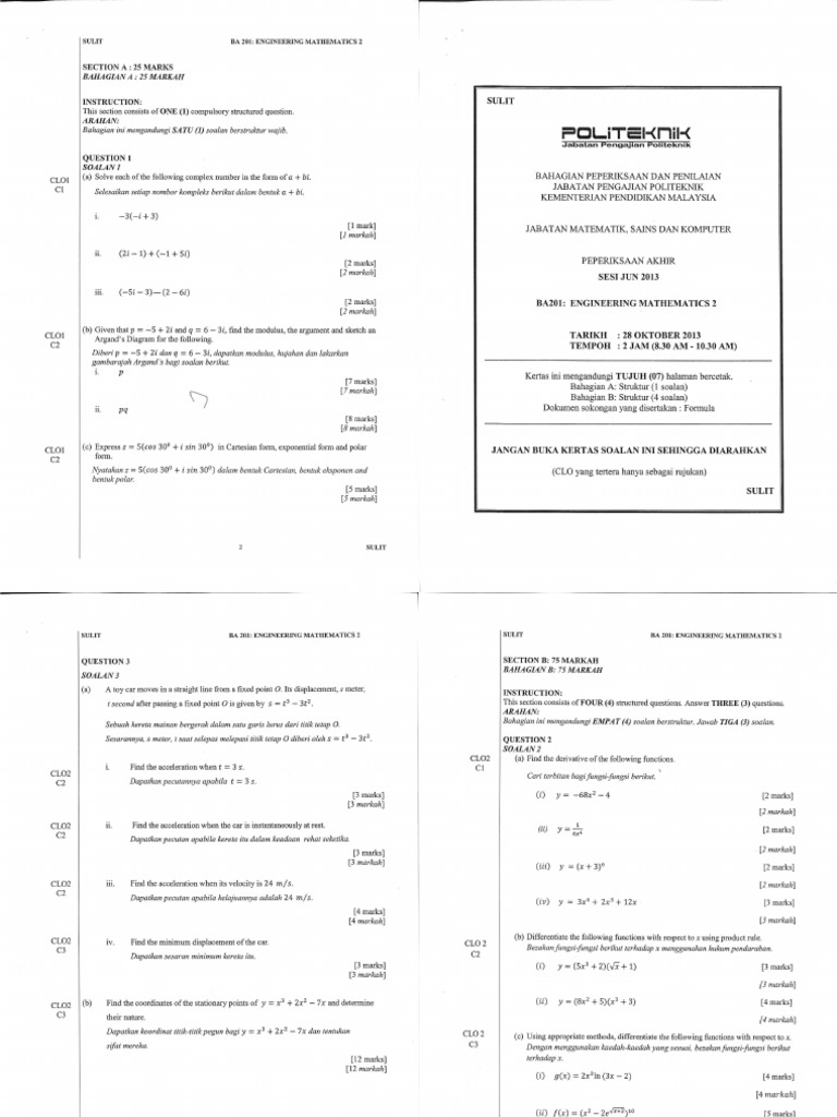 Ba201 Engineering Mathematics 2 (Sesi Jun 2013) | PDF