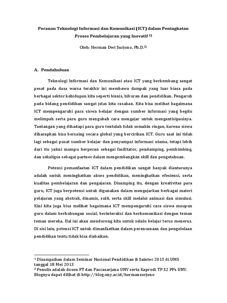 Peranan Ict Dalam Pembelajaran Inovatif PDF | PDF