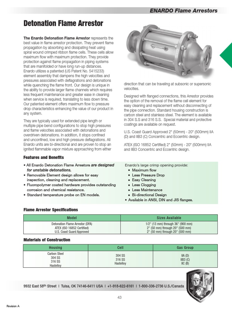 Enardo Detonation Flame Arrestor Specs | PDF | Stainless Steel | Pipe ...
