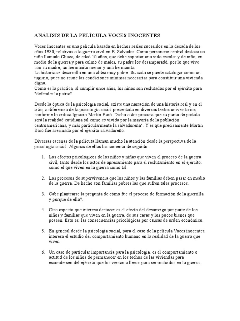 Análisis Psicológico de Voces Inocentes | PDF | Ciencias sociales ...