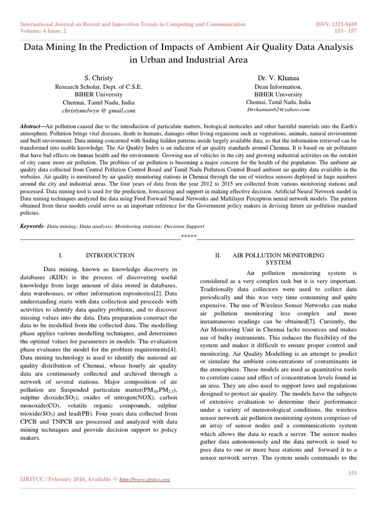 Data Mining in The Prediction of Impacts of Ambient Air Quality Data ...
