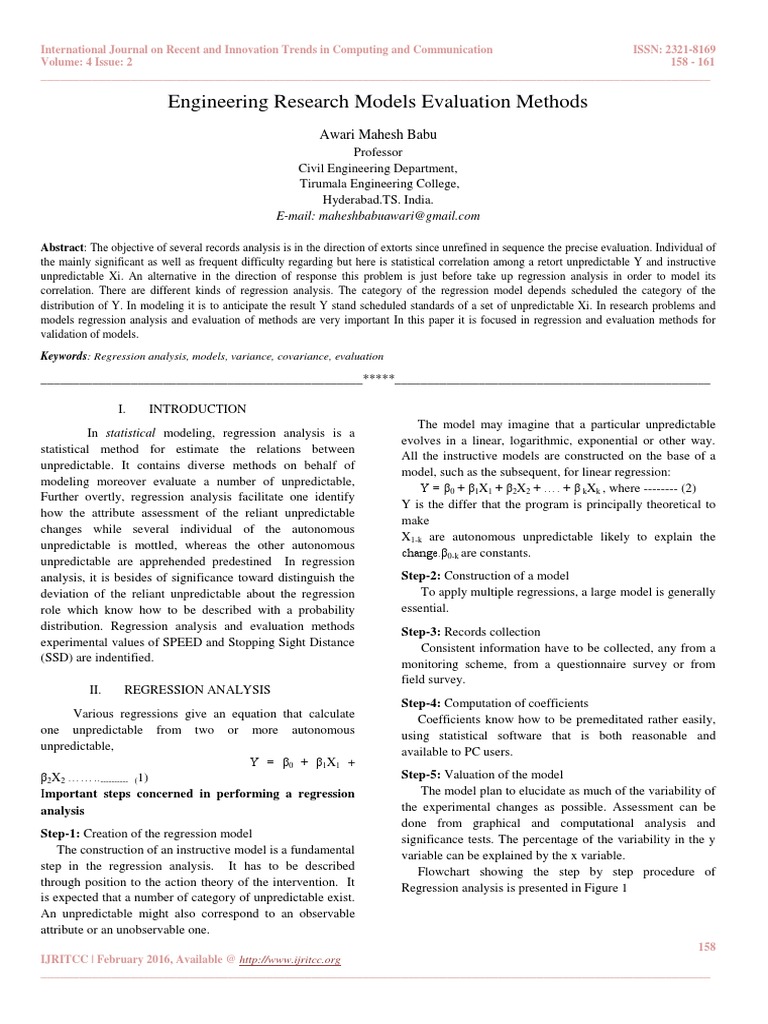 Engineering Research Models Evaluation Methods | PDF | Errors And Residuals | Degrees Of Freedom ...