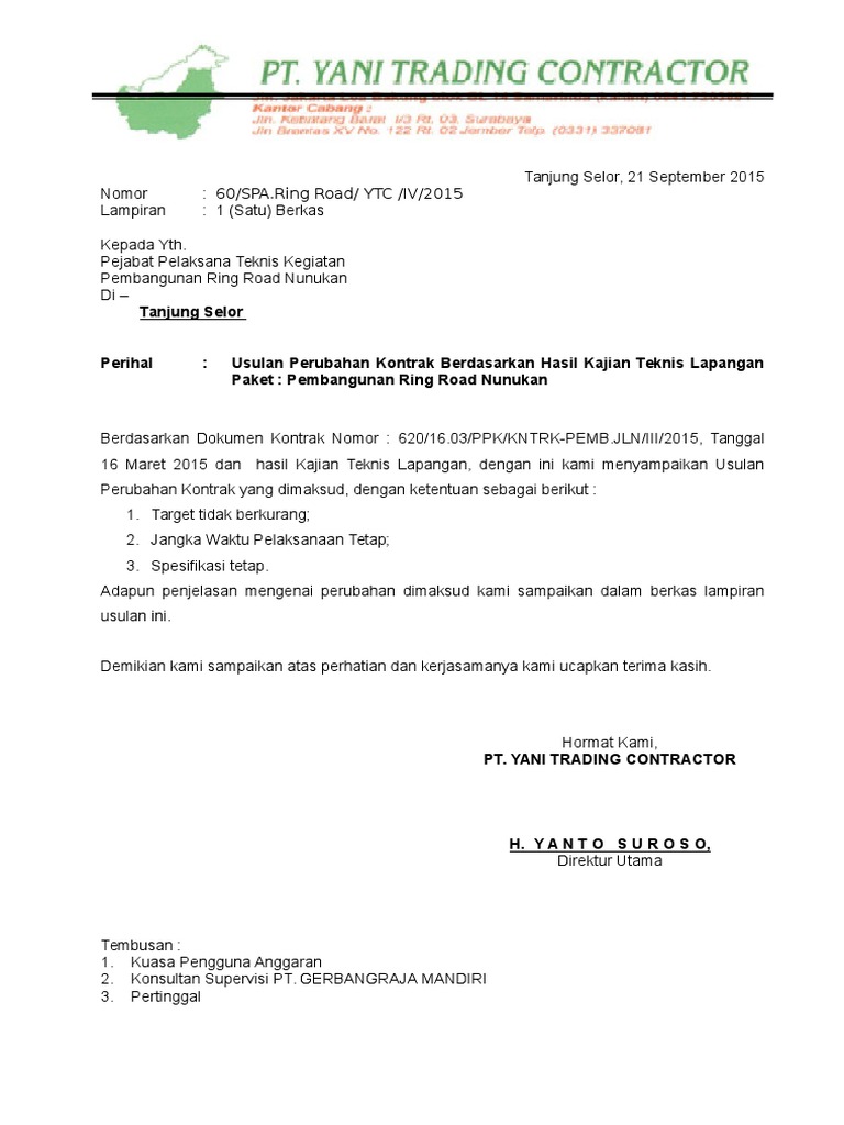 1.surat Permohonan Kontraktor Ke PPTK | PDF