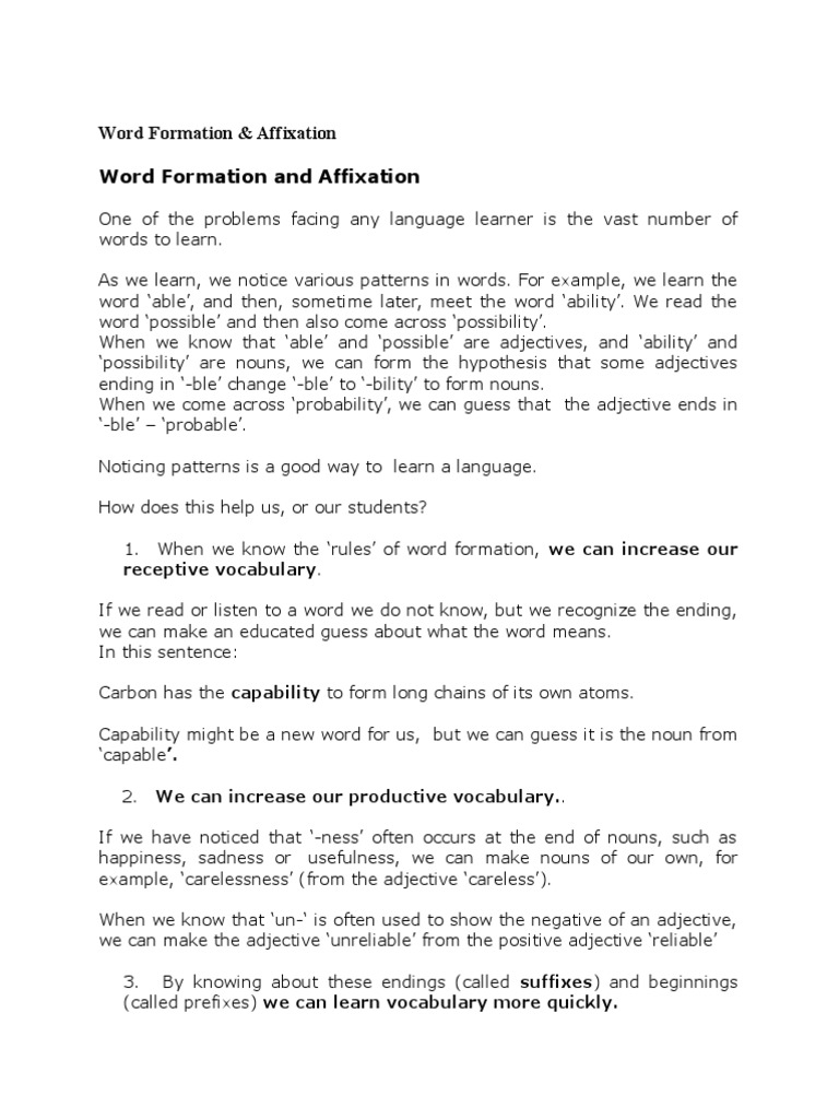 Word Formation & Affixation Word Formation and Affixation: Receptive ...