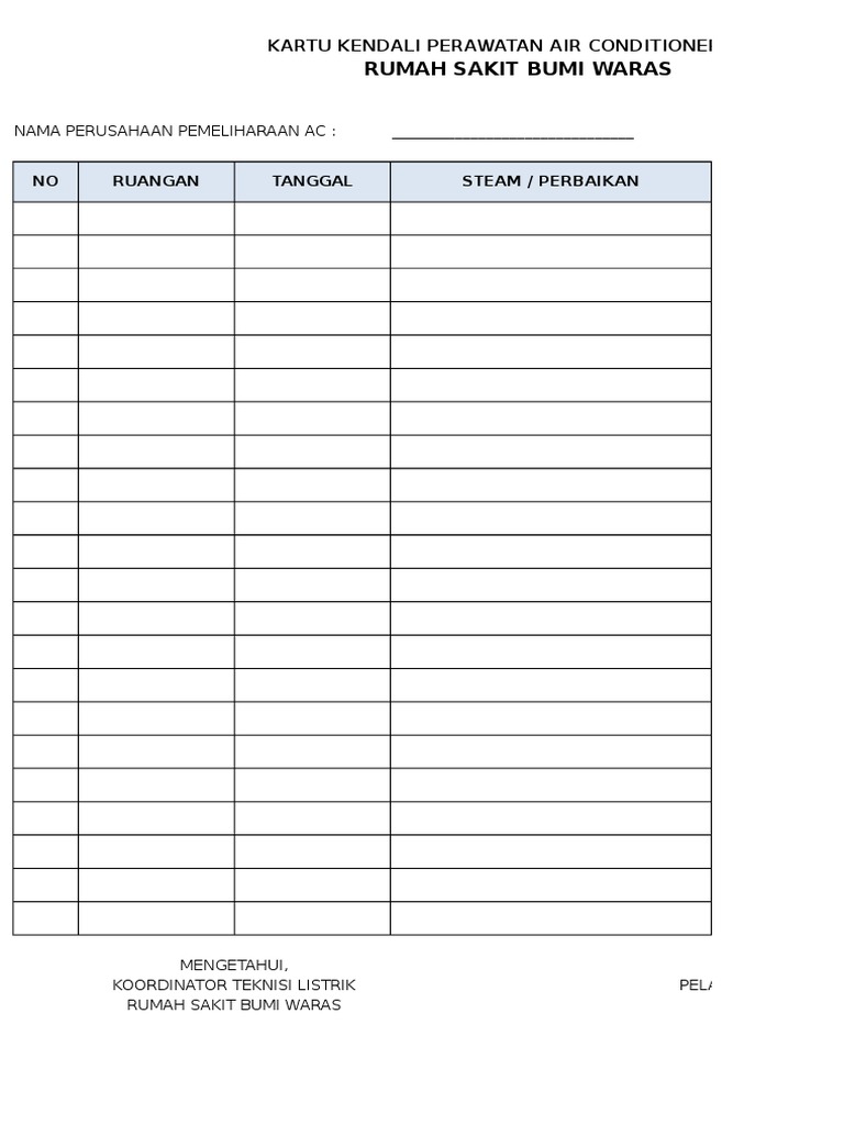 Kartu Kendali Perawatan Ac | PDF