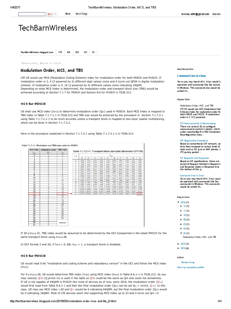 Understanding Modulation Order Mcs Index And Transport Block Size In Lte Pdf Session
