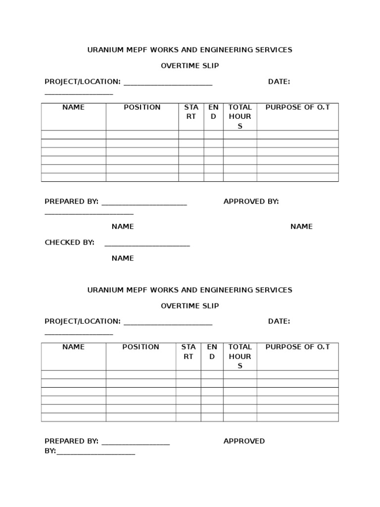 Overtime Slip | PDF