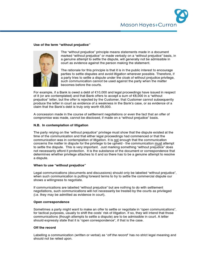 Use of The Term Without Prejudice Jason Harte | PDF | Prejudice (Legal ...