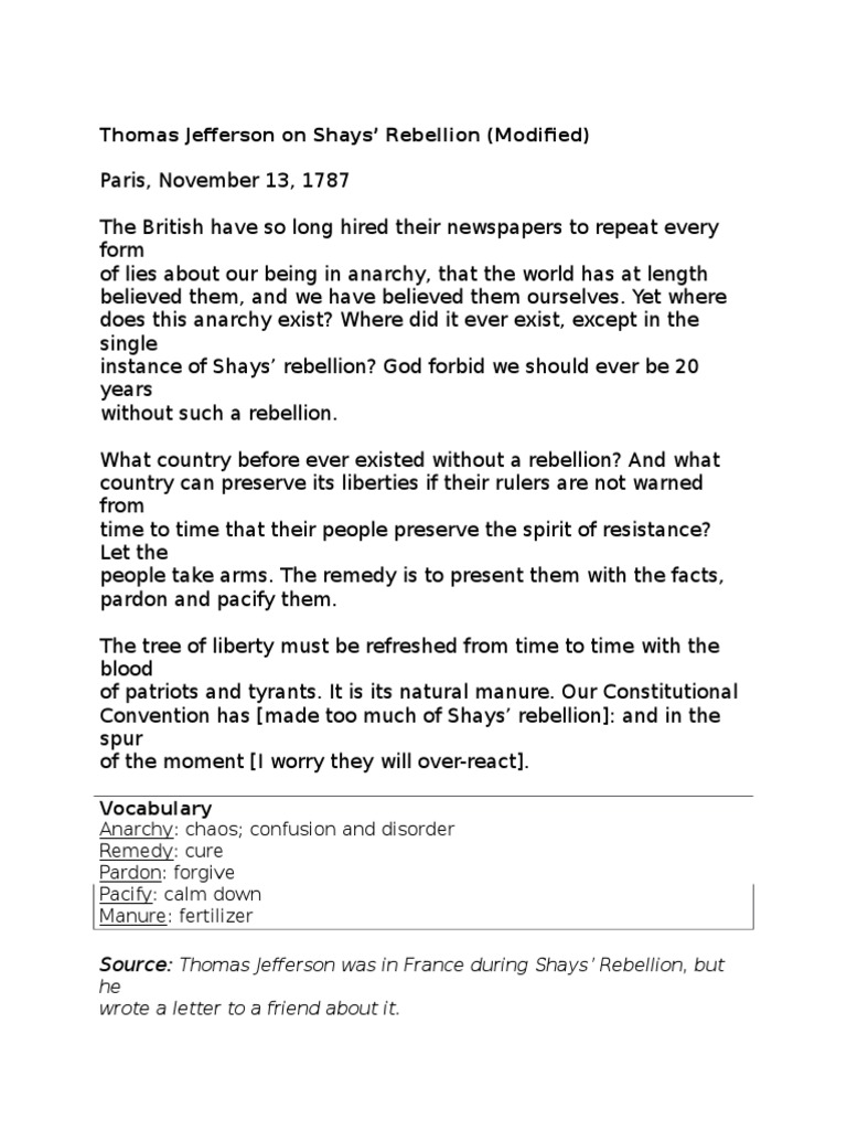 Jefferson On Shays' Rebellion | PDF