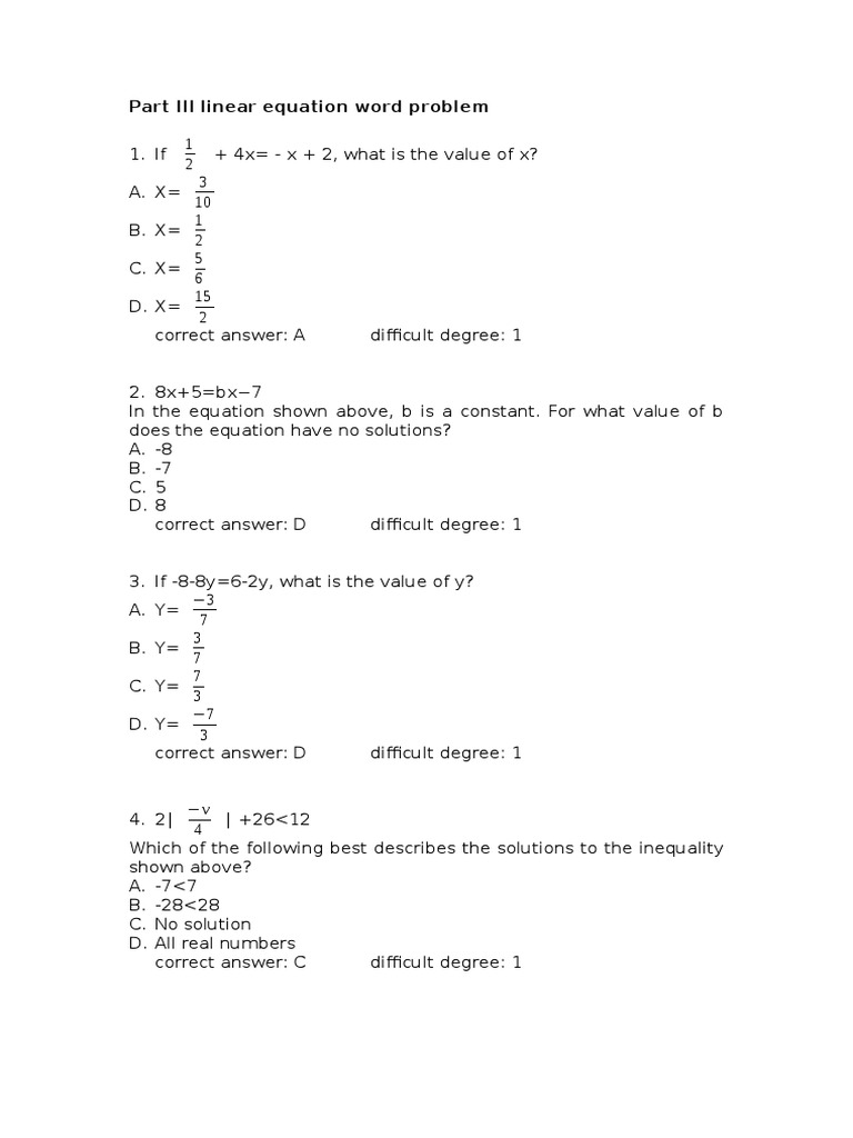 Linear Equation Word Problem | PDF | Kilowatt Hour | Physical Quantities