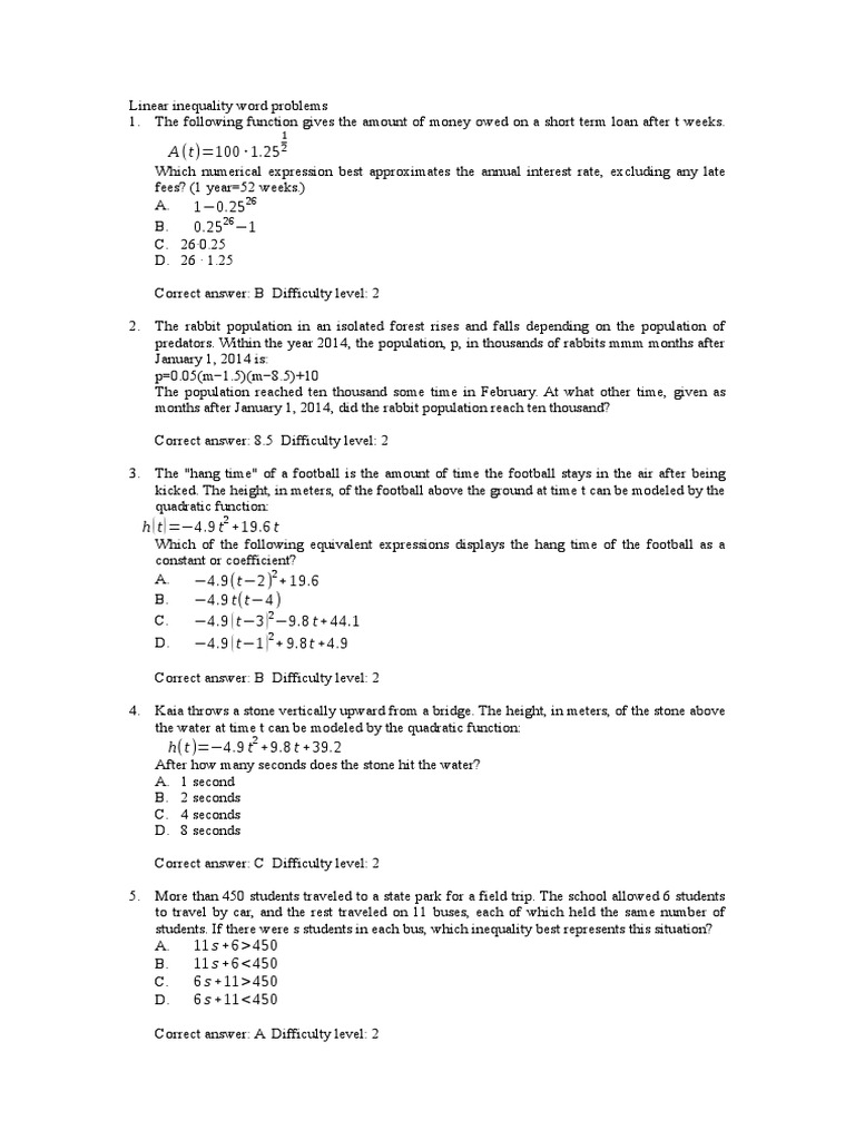 Linear Inequalities Word Problems | PDF | Deductible | Insurance