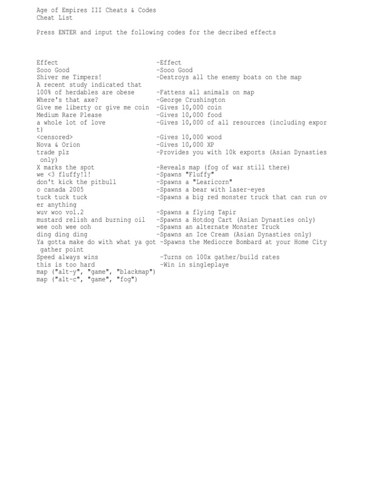 Age of Empires III Cheats & Codes