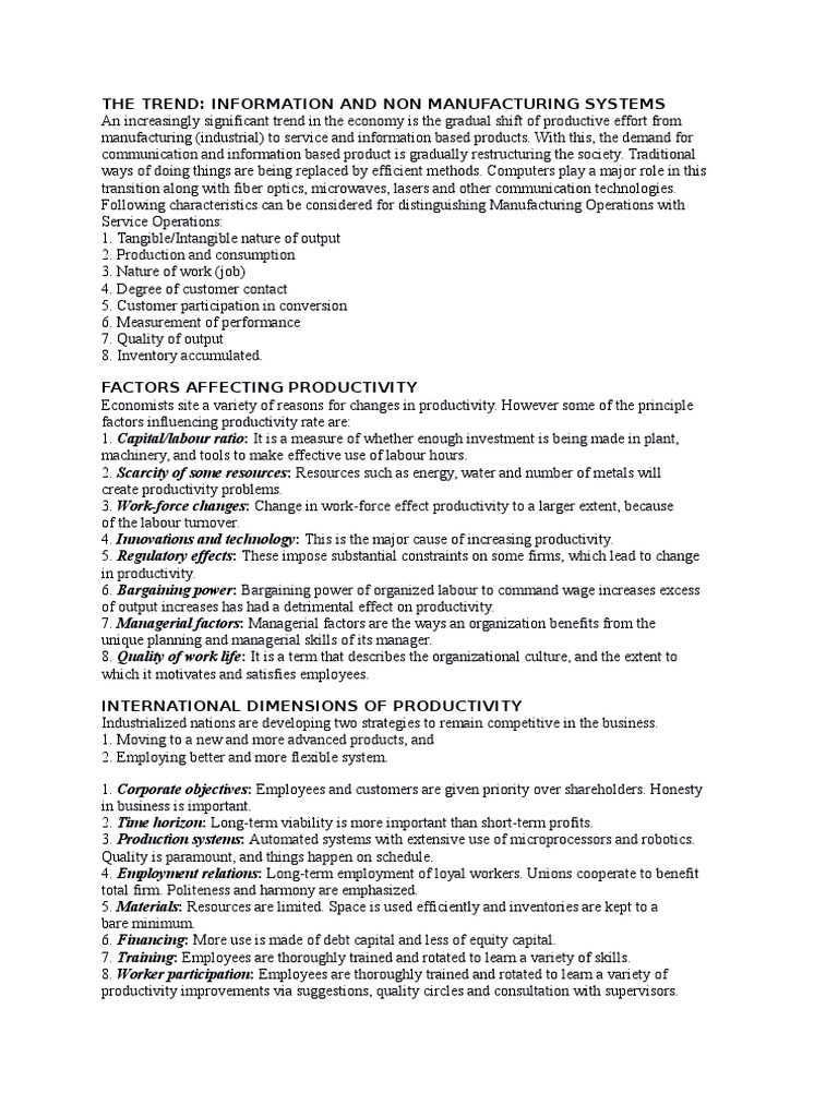 The Trend: Information and Non Manufacturing Systems | PDF ...