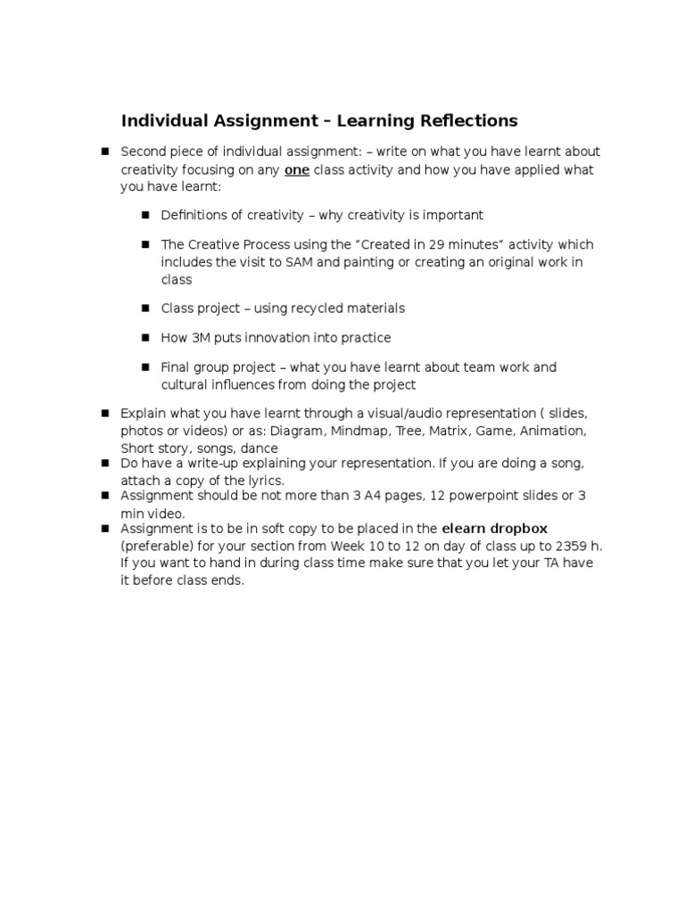 Individual Assignment - Learning Reflections | PDF