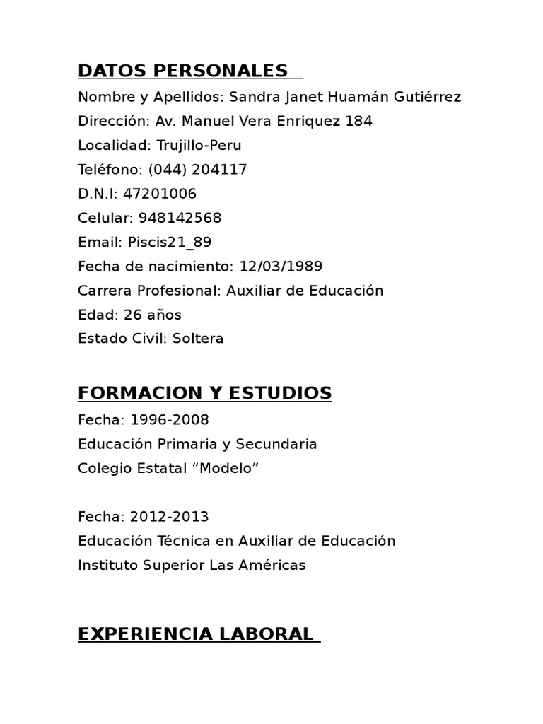 Curriculum Vitae Sandra | PDF