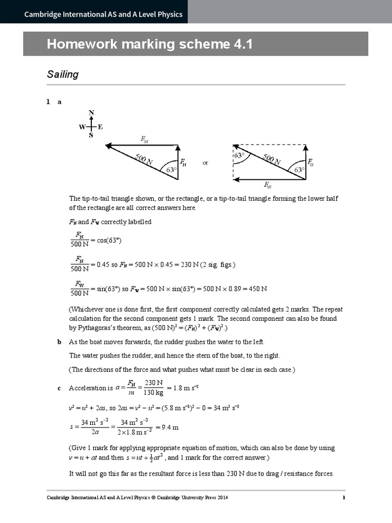 Homework Marking Scheme 4.1: Sailing | PDF