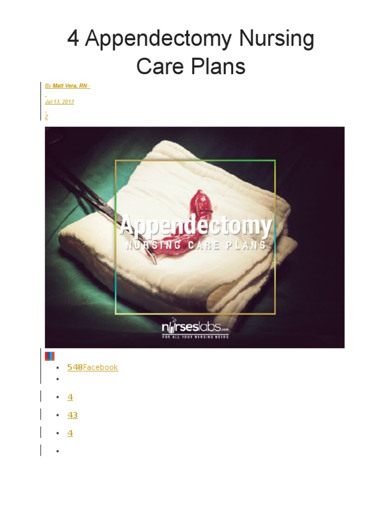 Appendectomy Nursing Care Plans | PDF | Surgery | Wound
