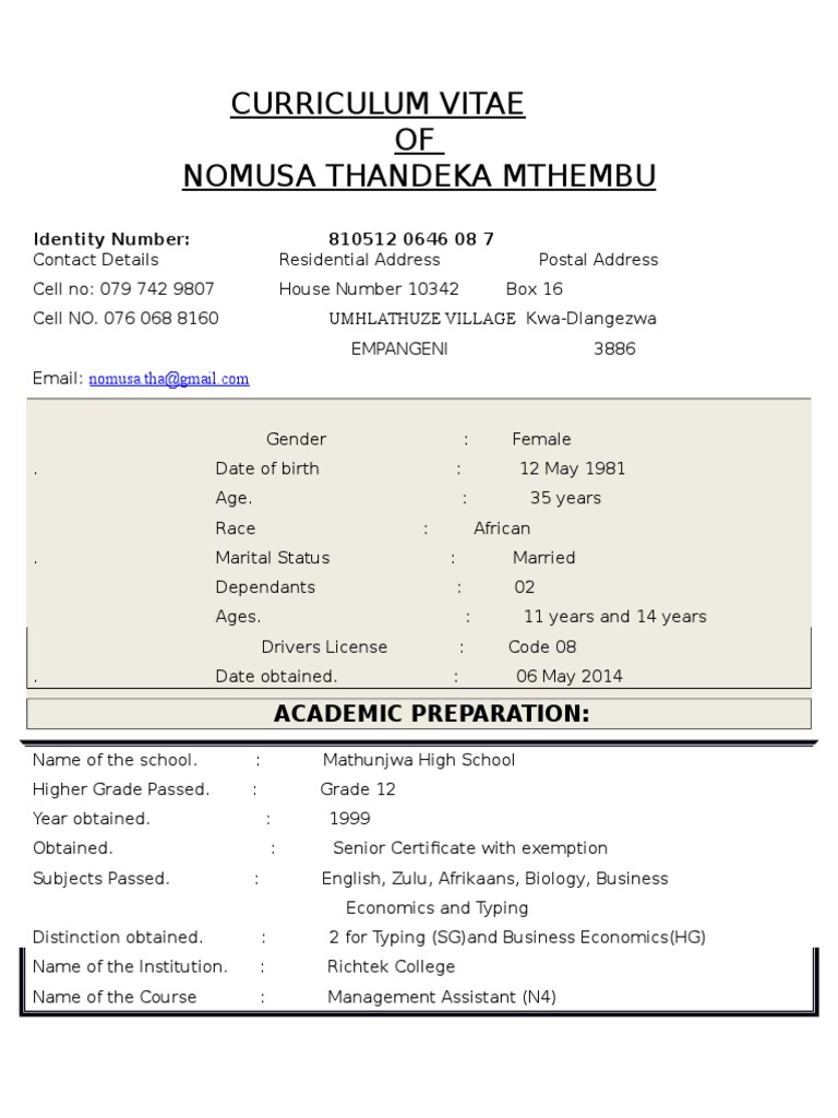 Nomusa Thandeka Mthembu | PDF | Hospital | Patient
