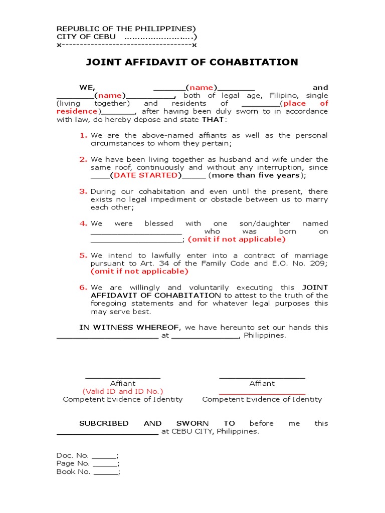 Joint Affidavit of Cohabitation