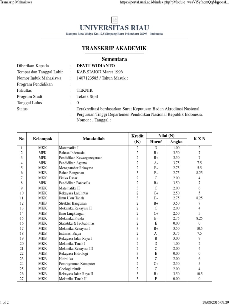 Transkrip Mahasiswa | PDF | Seni | Komputer