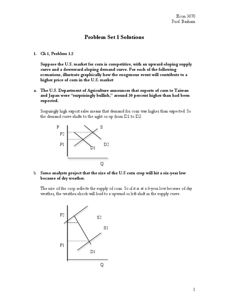 3070 Pset 1 Solutions Pdf Supply Economics Demand
