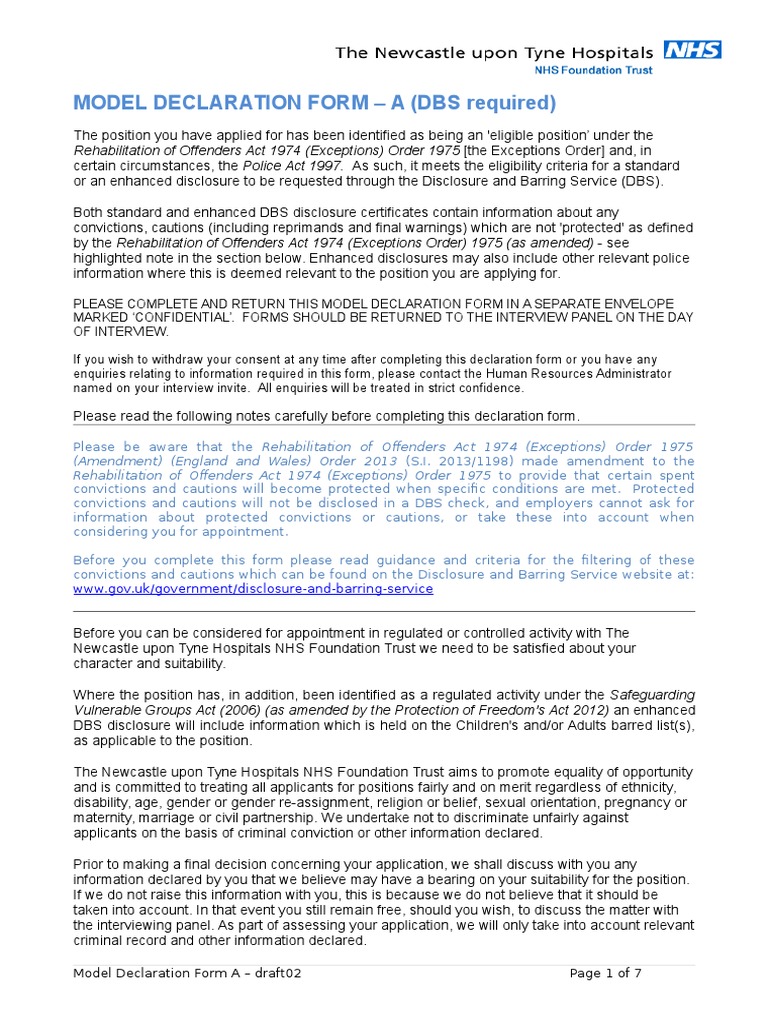 Model Declaration Form a - DBS | Public Law | Politics