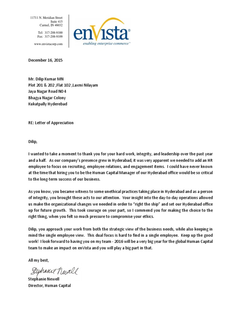 Kumar - Letter of Appreciation | PDF