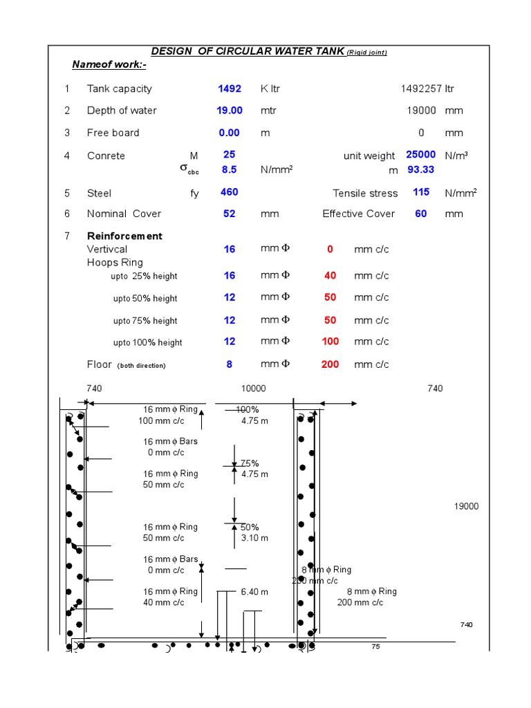 Nameof Work:-Design of Circular Water Tank: Reinforcement | PDF ...