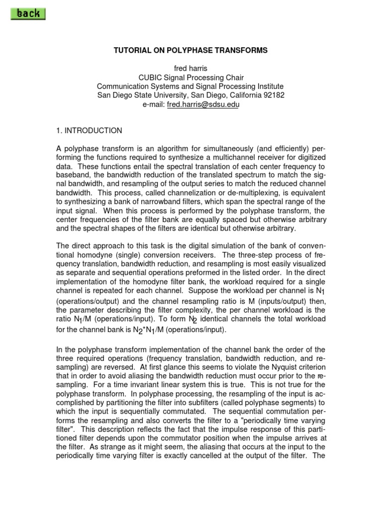 Tutorial On Polyphase Transforms | PDF | Bandwidth (Signal Processing ...