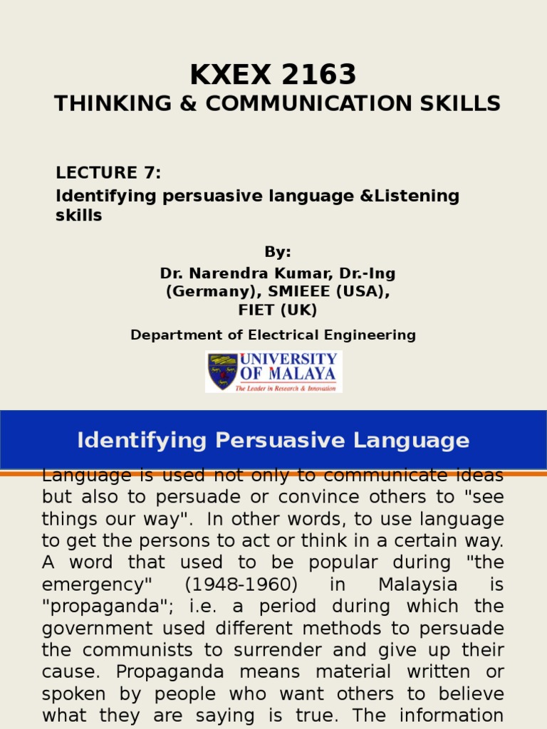 Identifying Persuasive Language and Listening Skills | PDF | Persuasion ...