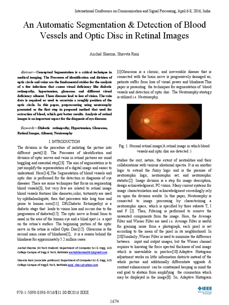 An Automatic Segmentation & Detection of Blood Vessels and Optic Disc in Retinal Images | PDF ...