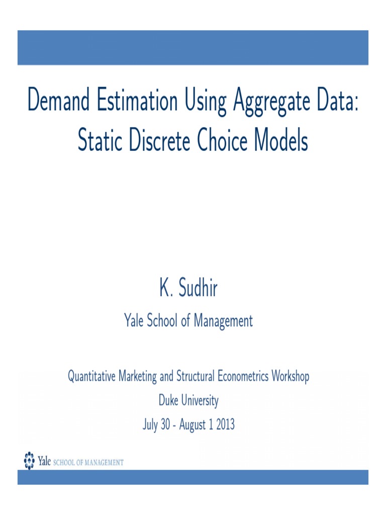 Sudhir-Demand Estimation-Aggregate Data Workshop-Updated 2013 PDF | PDF | Demand | Statistical ...