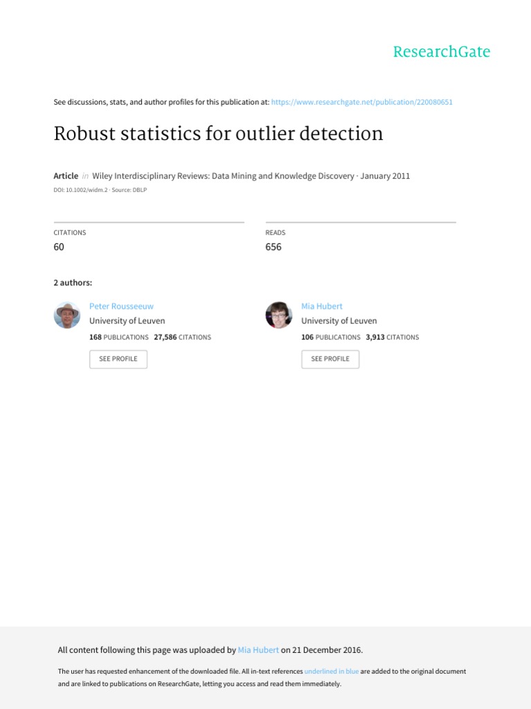 Robust Statistics For Outlier Detection (Peter J. Rousseeuw and Mia Hubert) | PDF | Robust ...