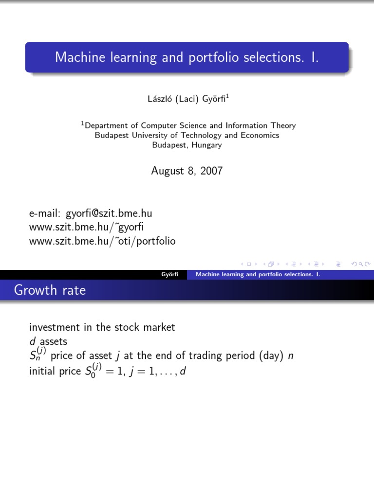 Machine Learning in Portfolio Selection | PDF | Financial Economics ...