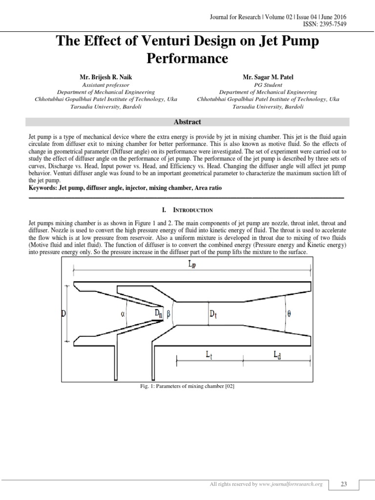 The Effect of Venturi Design On Jet Pump Performance | PDF | Jet Engine ...