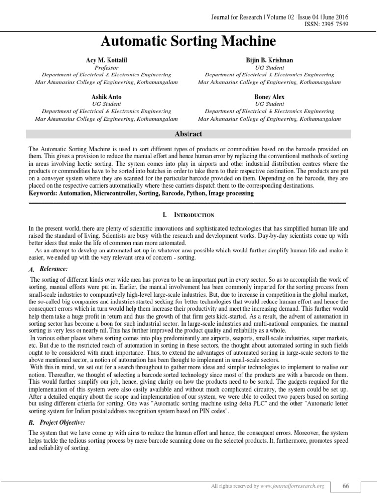 Automatic Sorting Machine | PDF | Barcode | Automation