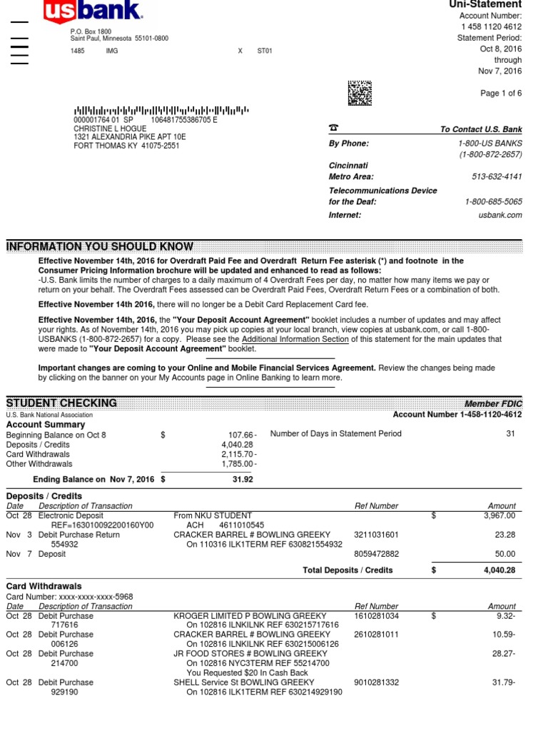 November 07, 2016 (1).pdf | Overdraft | Debits And Credits