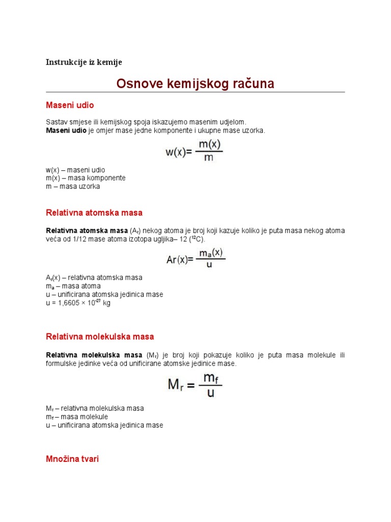 Osnove Kemijskog Računa - Instrukcije Iz Kemije | PDF